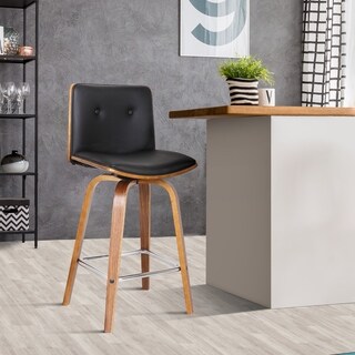 Hampton Modern 26" Counter Height Barstool in Walnut and Black Faux ...
