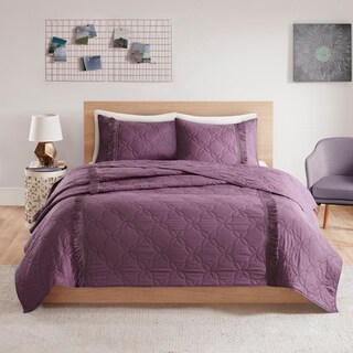 Intelligent Design Shira Solid Coverlet Set With Fringe - Bed Bath ...