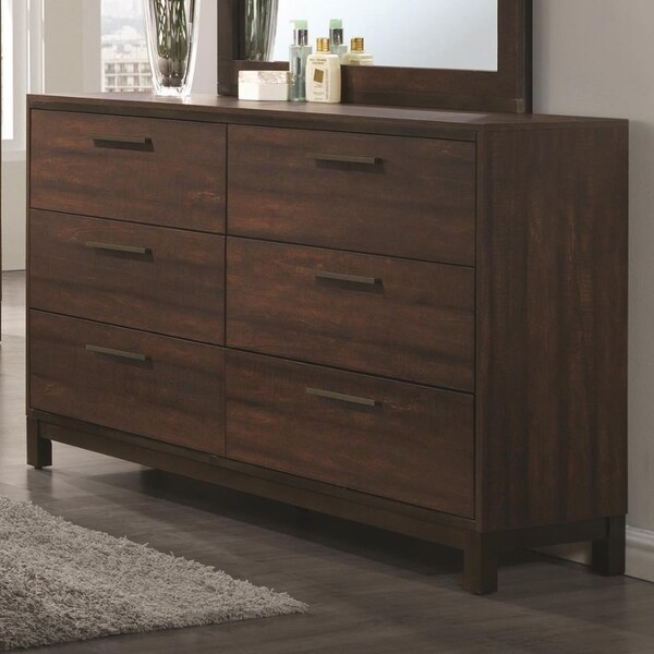 Wooden Dresser with Six Drawers and Metal Bar Handles Dark Brown