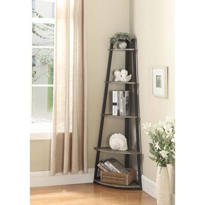 Prescott Driftwood and Bronze 5-tier Corner Bookcase - Overstock - 25860123