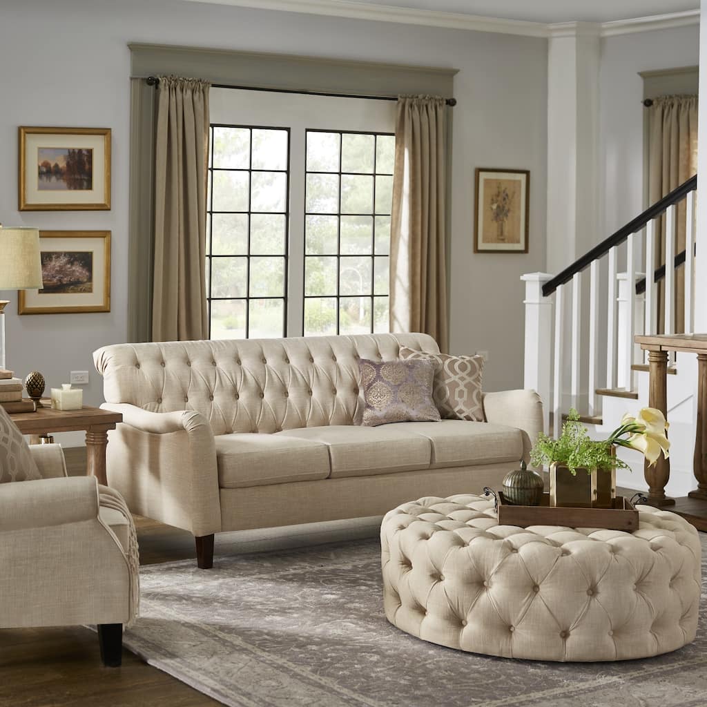 Copper Grove Strasbourg Beige Tufted-back Sofa with English Arms ...