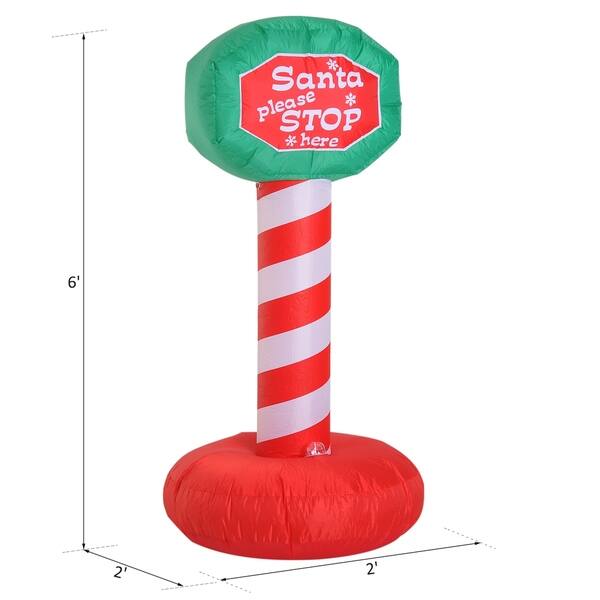 HomCom 6' Outdoor Lighted Inflatable Christmas Road Sign - Santa Please ...