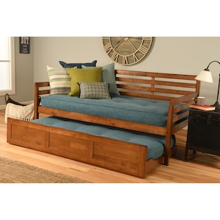 Somette Boho Pop Up Bed in Rustic Walnut Finish with Mattress and Tray ...