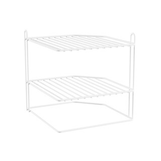 Two-Tiered Corner Shelf Powder Coated Iron Space Saving Storage ...