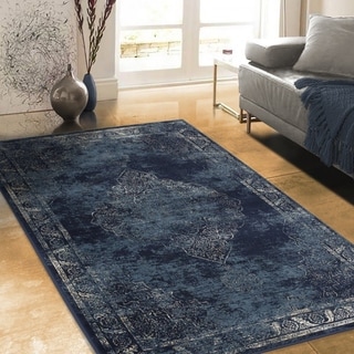 Allstar Rugs Distressed Midnight Blue Area Rug - 7'6 x 9'8 - 7' 6"x9' 8 ...