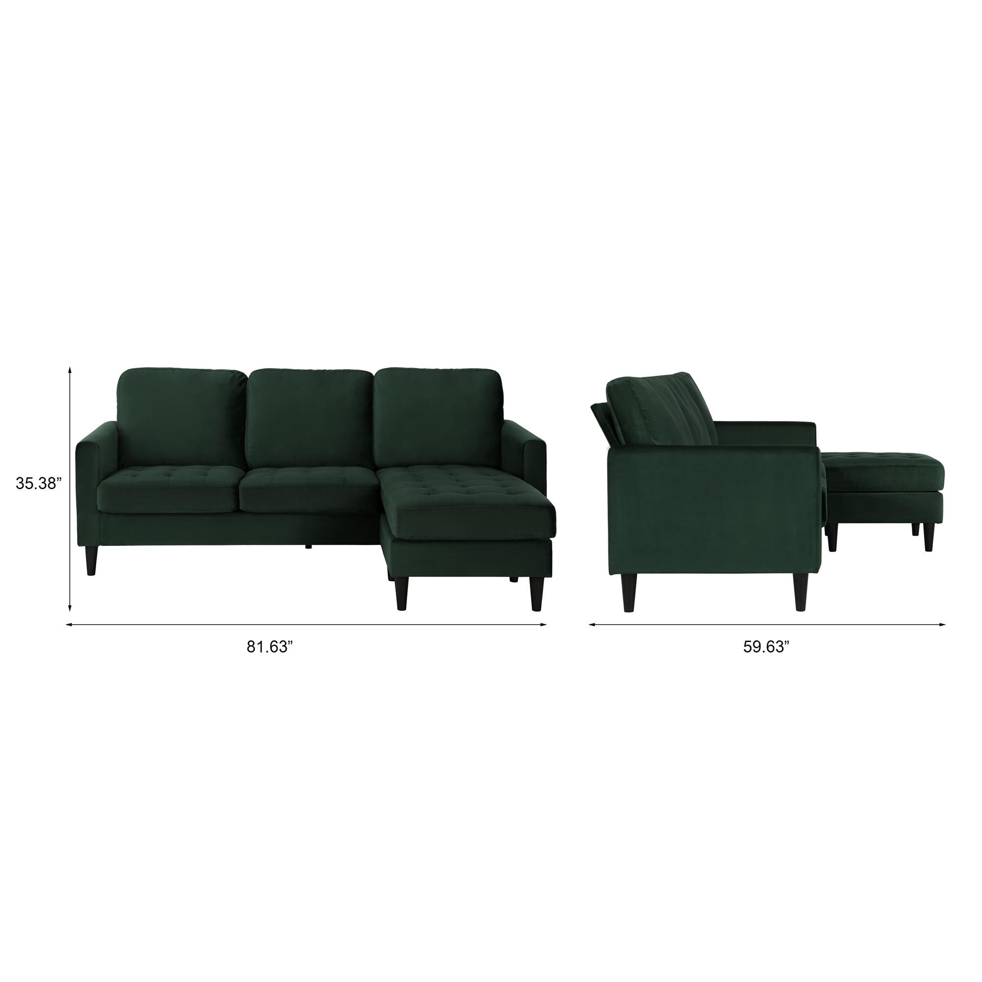 Cosmoliving strummer modern reversible sectional couch upholstered in green velvet fabric with floating ottoman store