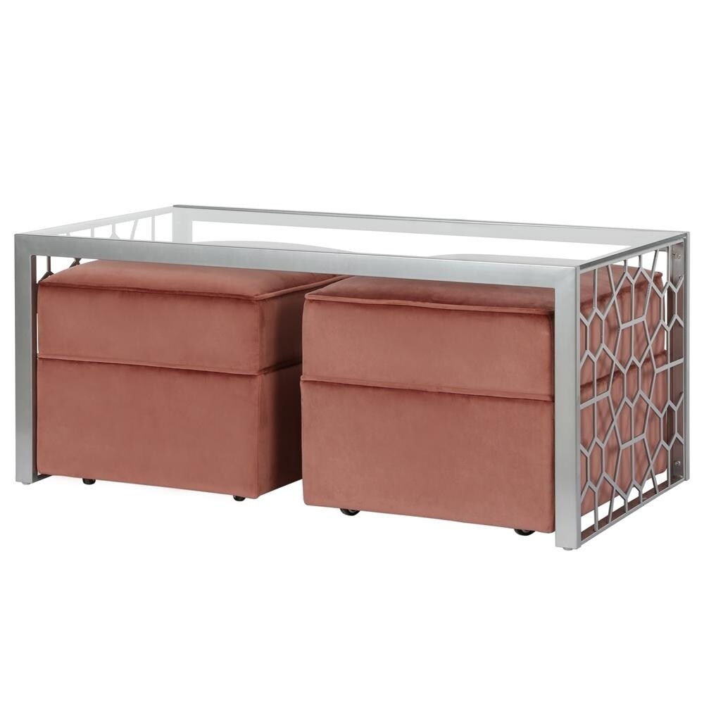 Cosmoliving by cosmopolitan juliette coffee table and two ottomans set store