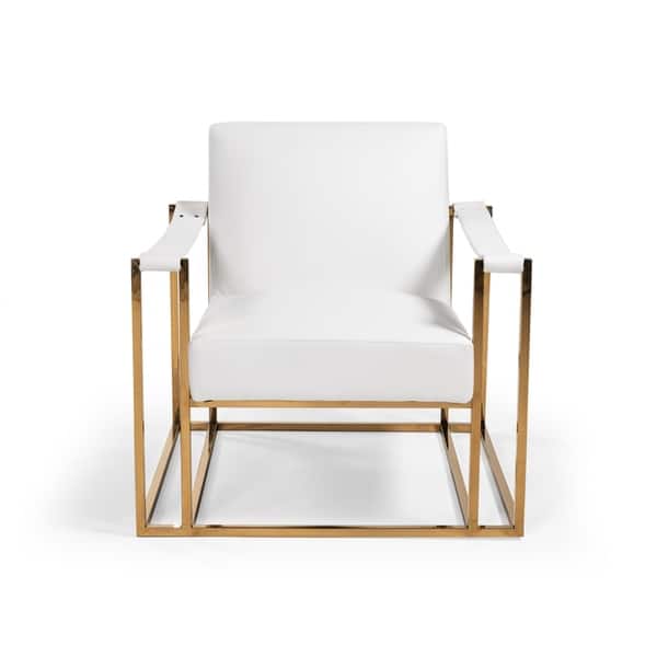 Modrest Larson Modern White Leatherette & Gold Accent Chair - Bed Bath ...