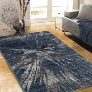 Allstar Rugs Distressed Blue and Navy Blue Rectangular Accent Area Rug ...