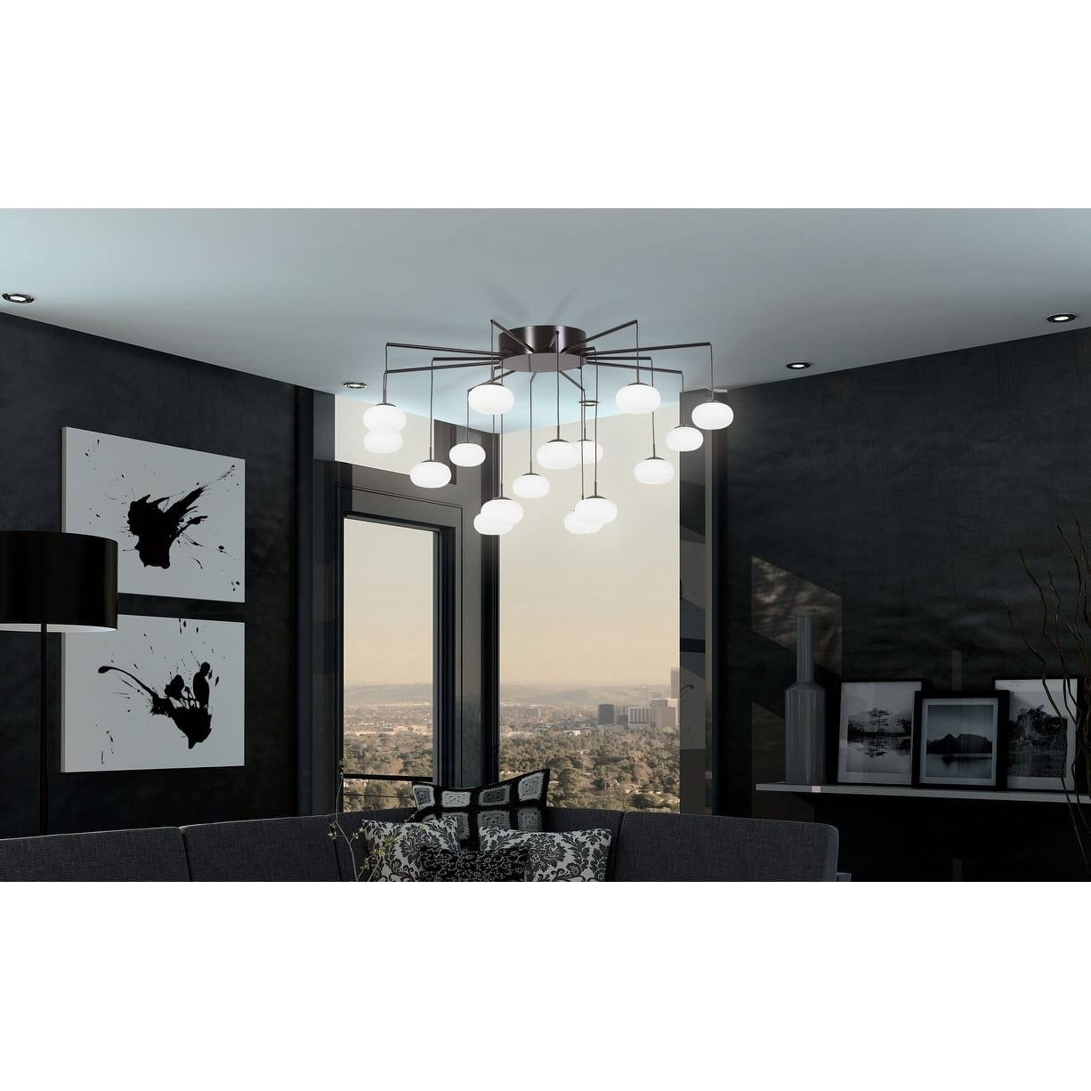 George Kovacs George's Web Bronze And Etched Opal LED Chandelier - Bed ...