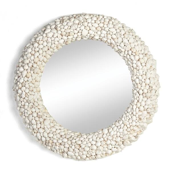 White Cove 30 inch Round Shell Mirror White - Bed Bath & Beyond - 26259958