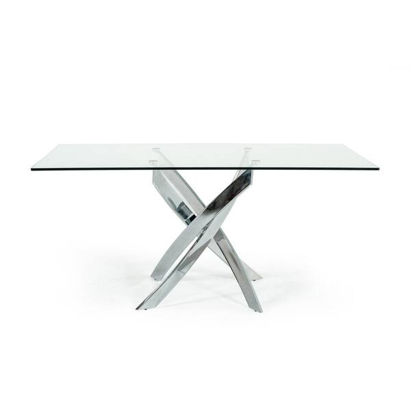 Metal and Glass Rectangular Dining Table with Entwining Legs, Silver and Clear - Bed Bath ...