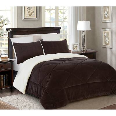Reversible 3 piece Fleece/Sherpa Down Alternative Comforter set - Full ...