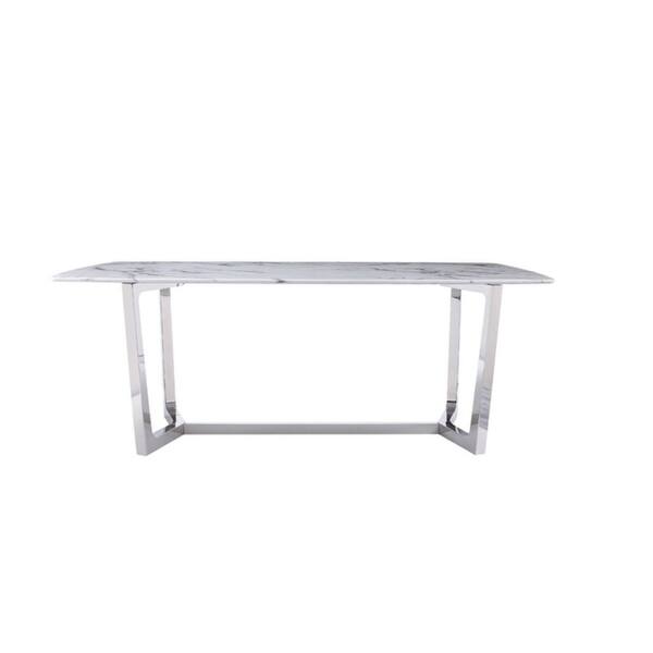 Modrest Garrett Modern White Faux Marble & Stainless Steel Dining Table ...