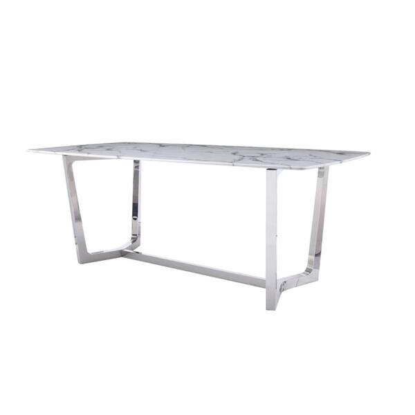 Modrest Garrett Modern White Faux Marble & Stainless Steel Dining Table ...