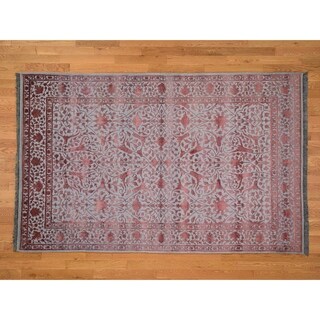 Hand Knotted Pink Wool and Silk with Wool & Silk Oriental Rug (5'9" x 9 ...