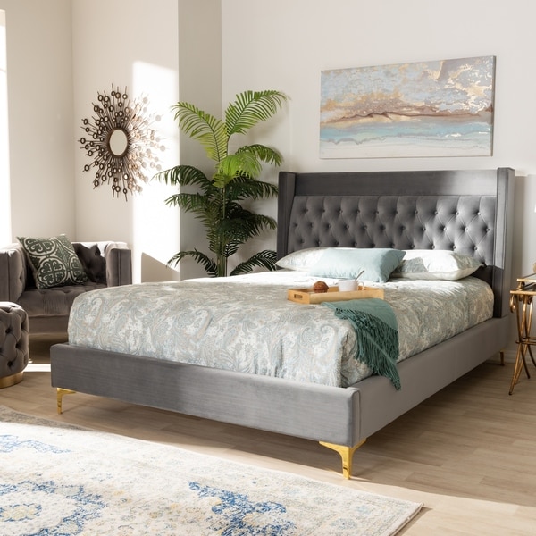 Contemporary Velvet Upholstered Tufted Glam Platform Bed On Sale Bed Bath Beyond 26395879