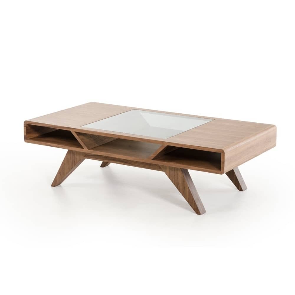 Glass Inserted Wooden Coffee Table with Angled Legs , Brown - Overstock ...