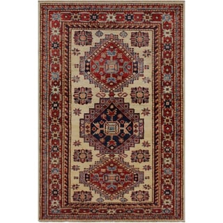 Super Kazak Tracie Ivory/Red Hand-knotted Wool Rug - 2'8 x 4'0 - 2'8" x ...