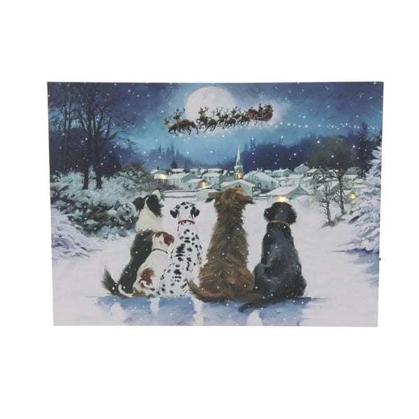LED Lighted Fiber Optic Dogs and Santa's Sleigh Christmas Wall Art 12 ...
