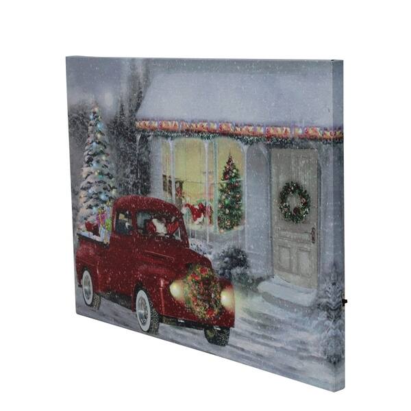 LED Fiber Optic Lighted Retro Red Truck Christmas Wall Art 12" x 15.75 ...