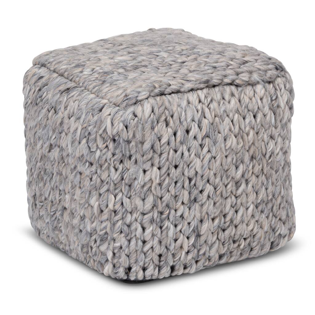 Handmade Grey Braided Square Wool Ottoman Pouf - Overstock - 26412110