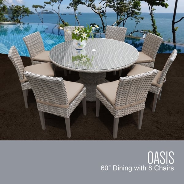 Oasis 60 Inch Outdoor Patio Dining Table with 8 Armless Chairs - Bed ...