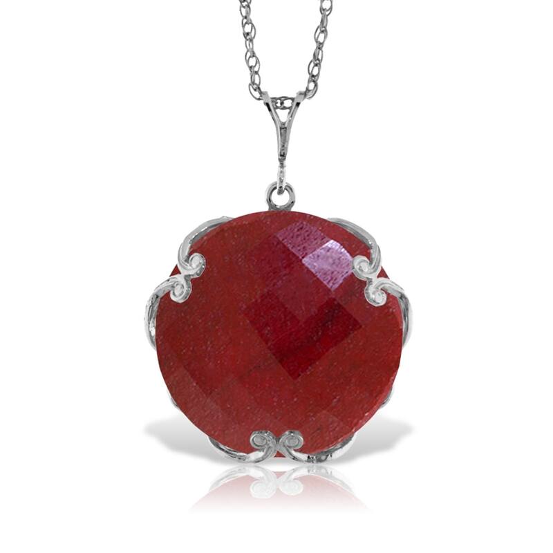 14K Solid White Gold Necklace with Checkerboard Cut Round Dyed Ruby ...
