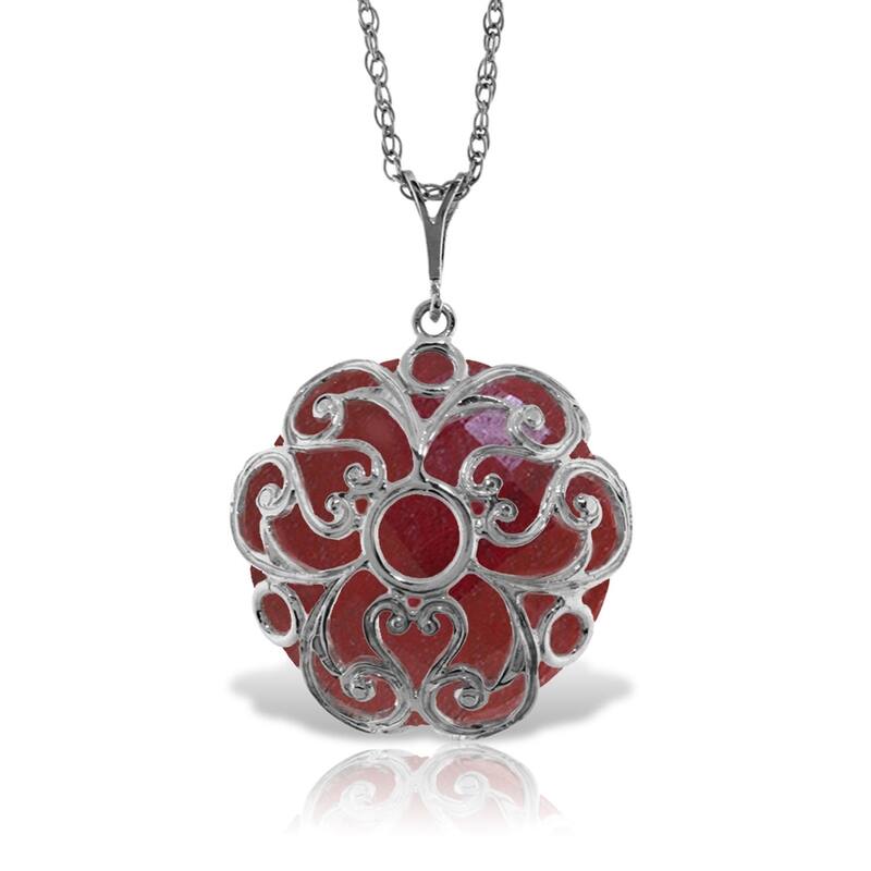 14K Solid White Gold Necklace with Checkerboard Cut Round Dyed Ruby ...