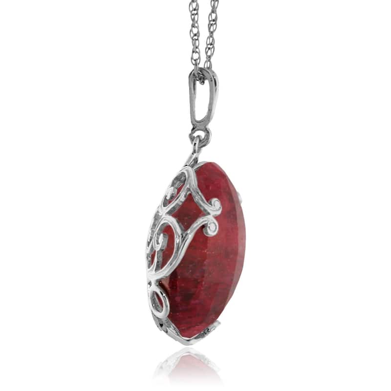 14K Solid White Gold Necklace with Checkerboard Cut Round Dyed Ruby ...