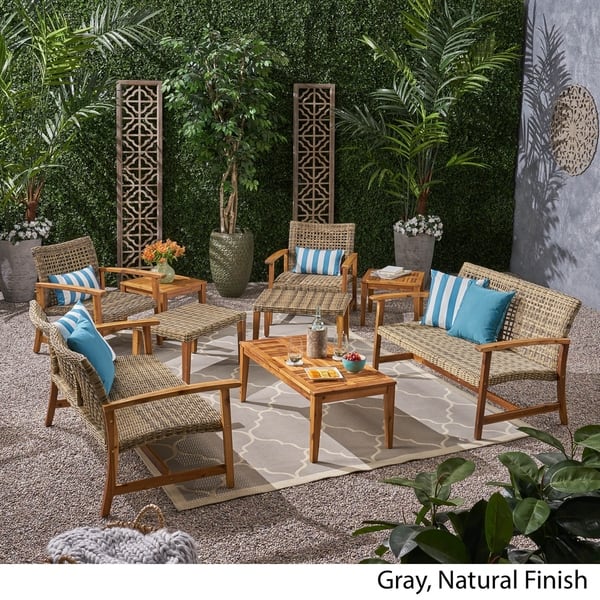 Hampton Outdoor 9-pc. Wood/Wicker Chat Set by Christopher Knight Home ...