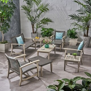 Hampton Outdoor 5-piece Wood and Wicker Sofa Chat Set by Christopher ...