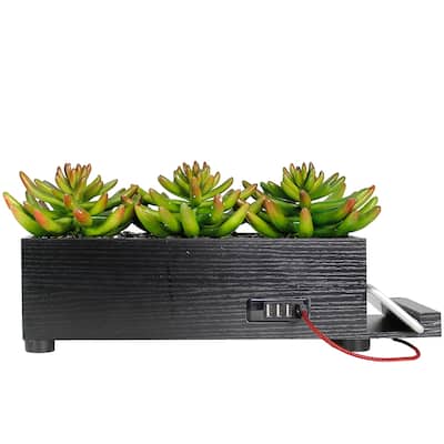 4-Port USB Charging Power Plant Artificial Succulent Black Charging ...