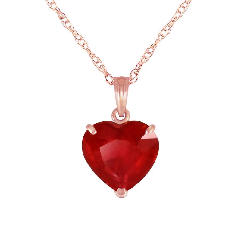 14K Solid Rose Gold Necklace with Natural 10mm Heart Ruby - Overstock ...