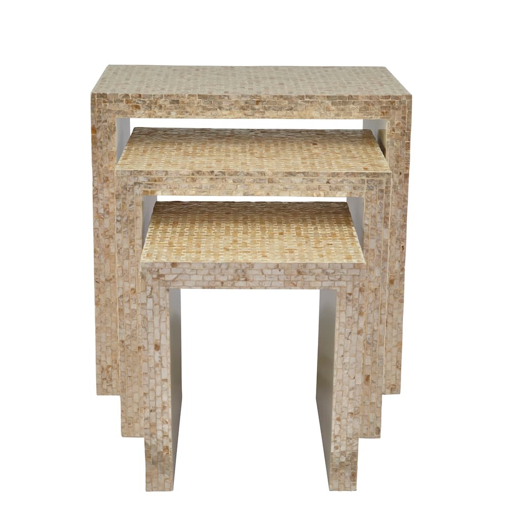 Wooden Basket Weave Design Nesting Tables, Set of Three, Sand Beige ...