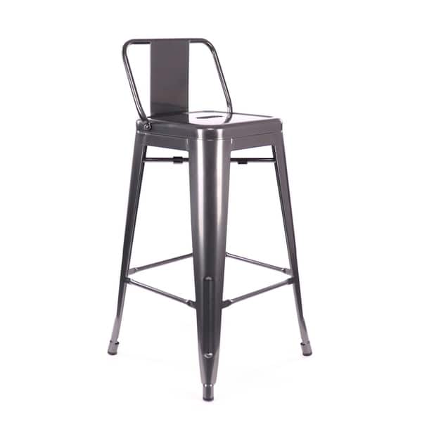 Amalfi Dark Gunmetal Low Back Steel Counter Stool 26 Inch (Set of 4 ...