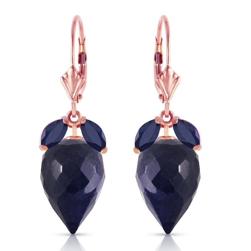 26.8 Carat 14K Solid Rose Gold Earrings Pointy Briolette Sapphire - Overstock - 26512593