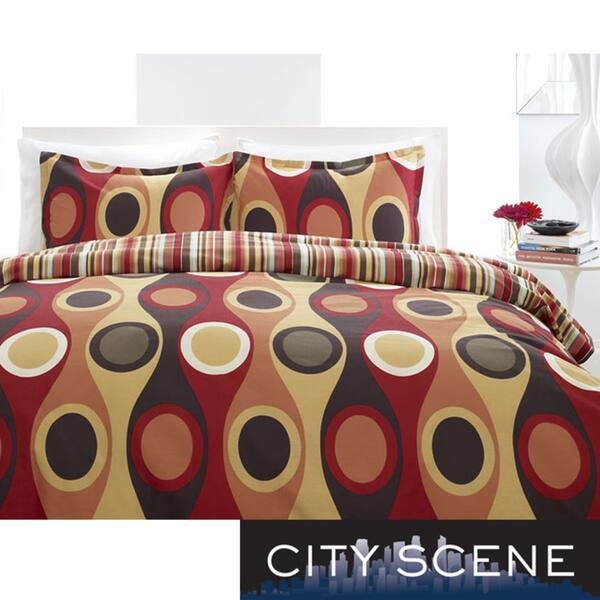City Scene Retro Radar Camel Red 3-Piece Duvet Set - Bed Bath & Beyond ...