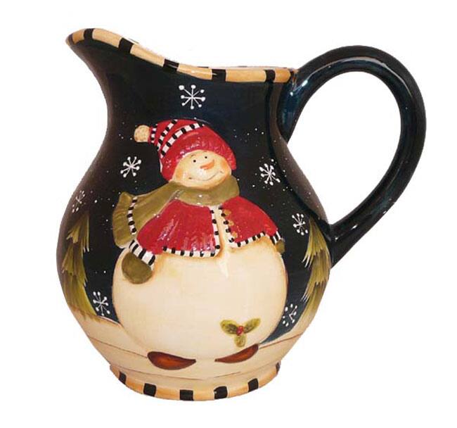 Snowman Delight Hand-painted Water Pitcher - Overstock - 2660182