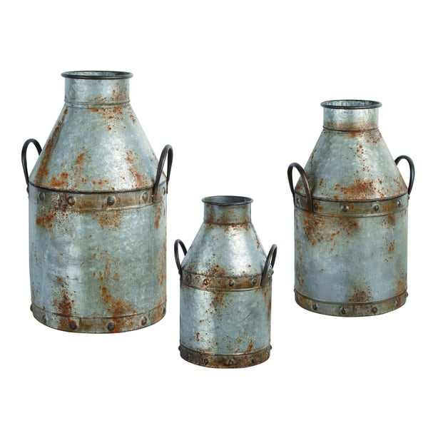 Transpac Metal Silver Spring Rustic Milk Can Containers Set of 3 - Bed ...