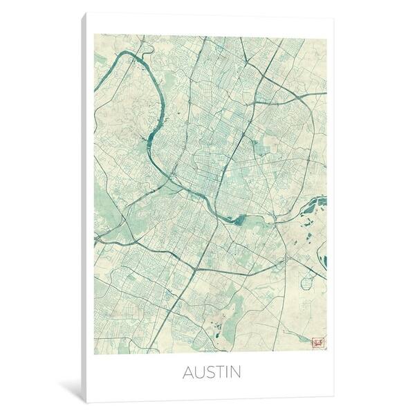 iCanvas "Austin Vintage Blue Watercolor Urban Blueprint Map" by Hubert ...
