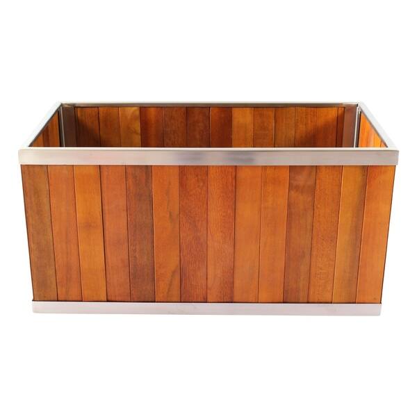 10 x 20 Rectangular Wooden Planter with Stainless Steel Trim - Bed Bath ...