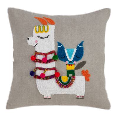 Cotton Throw Pillow With Llama Embroidery And Poly Filling - Overstock ...