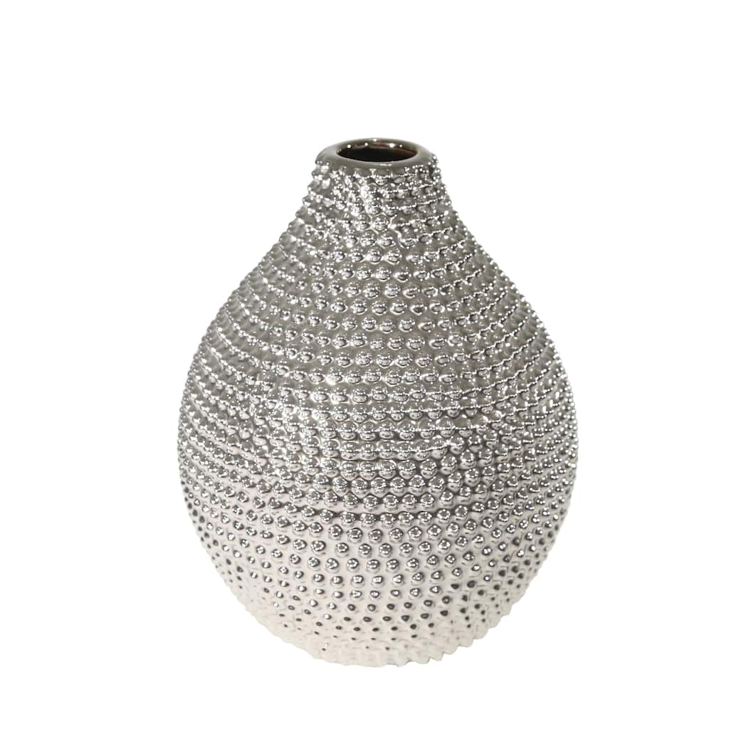 Modern Style Ceramic Vase with Spiked Texture and Round Top , Silver ...