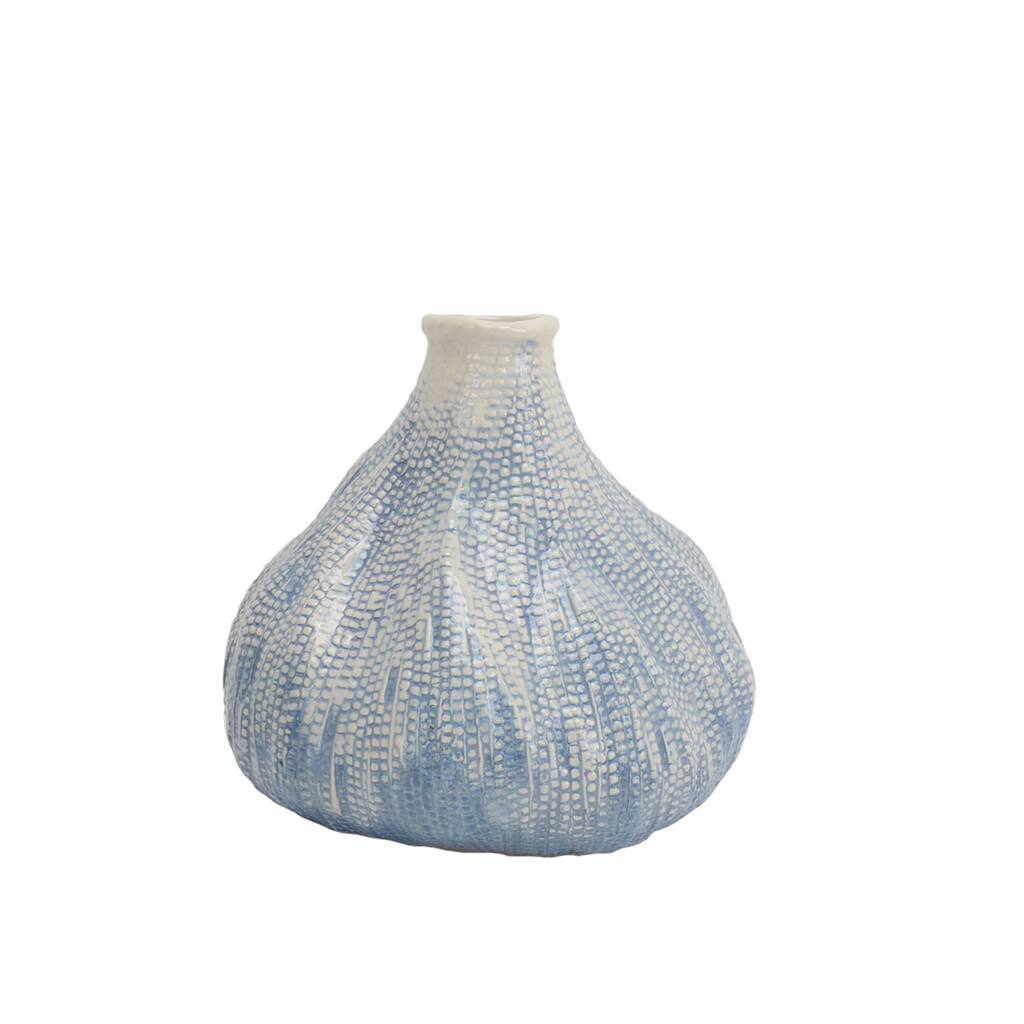 Distorted Textured Ceramic Vase with Narrow Opening, Small, Blue and ...