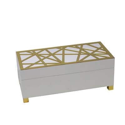 Decorative Rectangular Wooden Box with Geometric Gold Metal Accent On ...