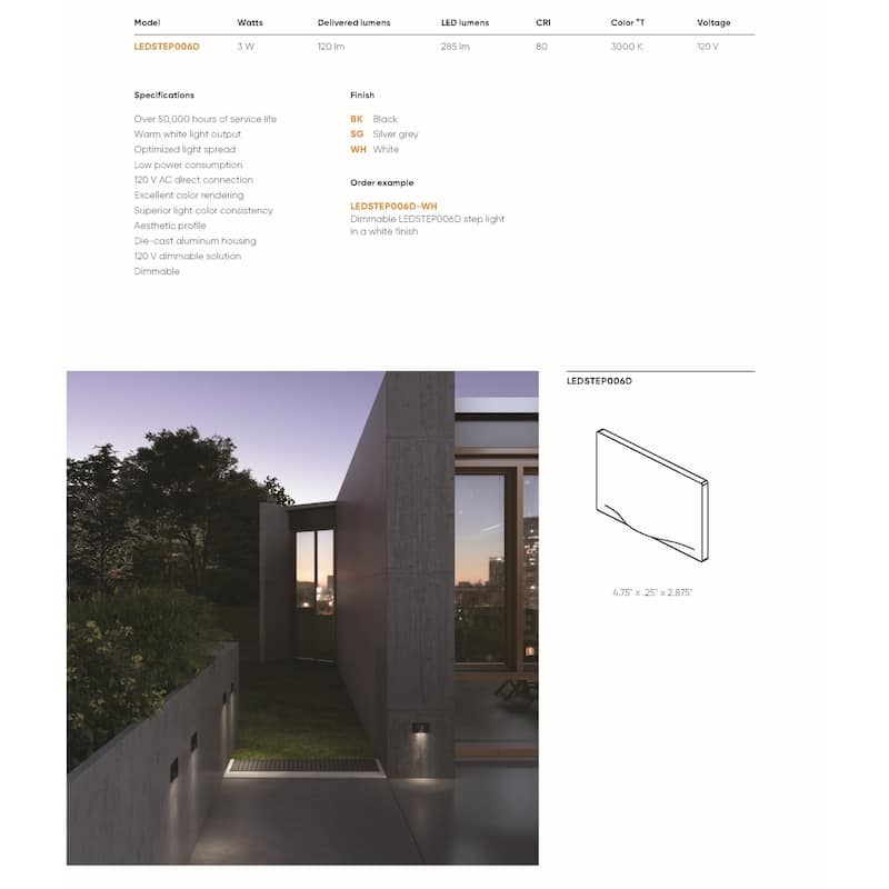 DALS Indoor Outdoor Horizontal Recessed LED Step Light - N/A - Bed Bath ...