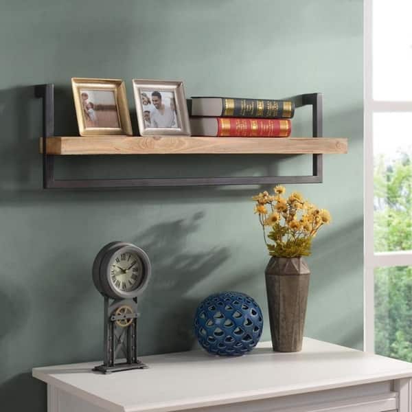 Bella Natural Wood and Iron Finish Wall Shelf - 31.5" L x 9.5" H x 6" D ...