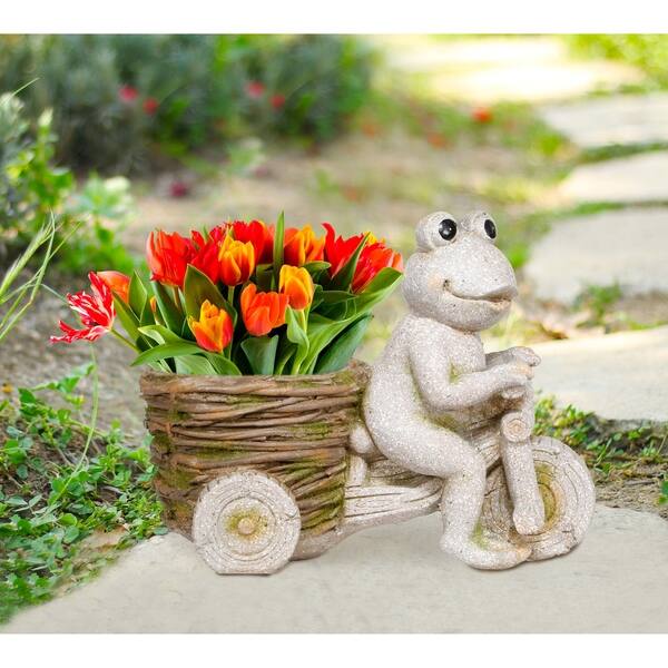 Alpine Stone Frog on Tricycle w/ Planter Basket, 12 Inch Tall - Bed ...