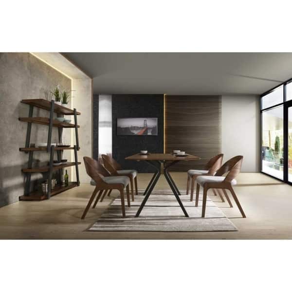 Modrest Runyon Modern Walnut & Grey Fabric Dining Set - Bed Bath ...